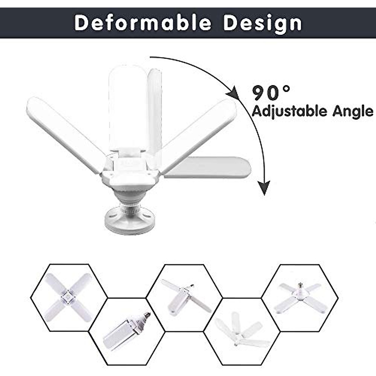 HCDIM LED Garage Light, 60W 6000LM Trilight E26 Garage Lights 6500K Tribright LED Triple Glow LED Garage Ceiling Lights Deformable Shop Lights for Garage, Workshop, Basement, Warehouse