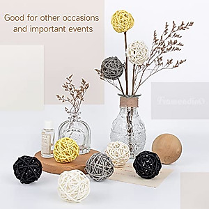 Framendino, 24 Pack 2 Inch Wicker Rattan Balls Decorative for Home Decor DIY Vase Bowl Filler Black Grey Yellow White