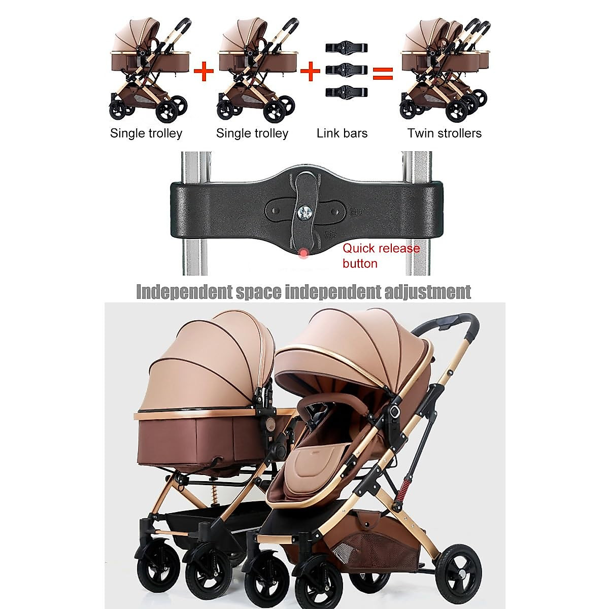 High View Pram 2-in-1 Toddler Stroller Foldable Pram Carriage Reclining Seat and Carbon Steel Frame,Mobile Crib,Reversible Bassinet,Detachable Armrest (Color : Pink)