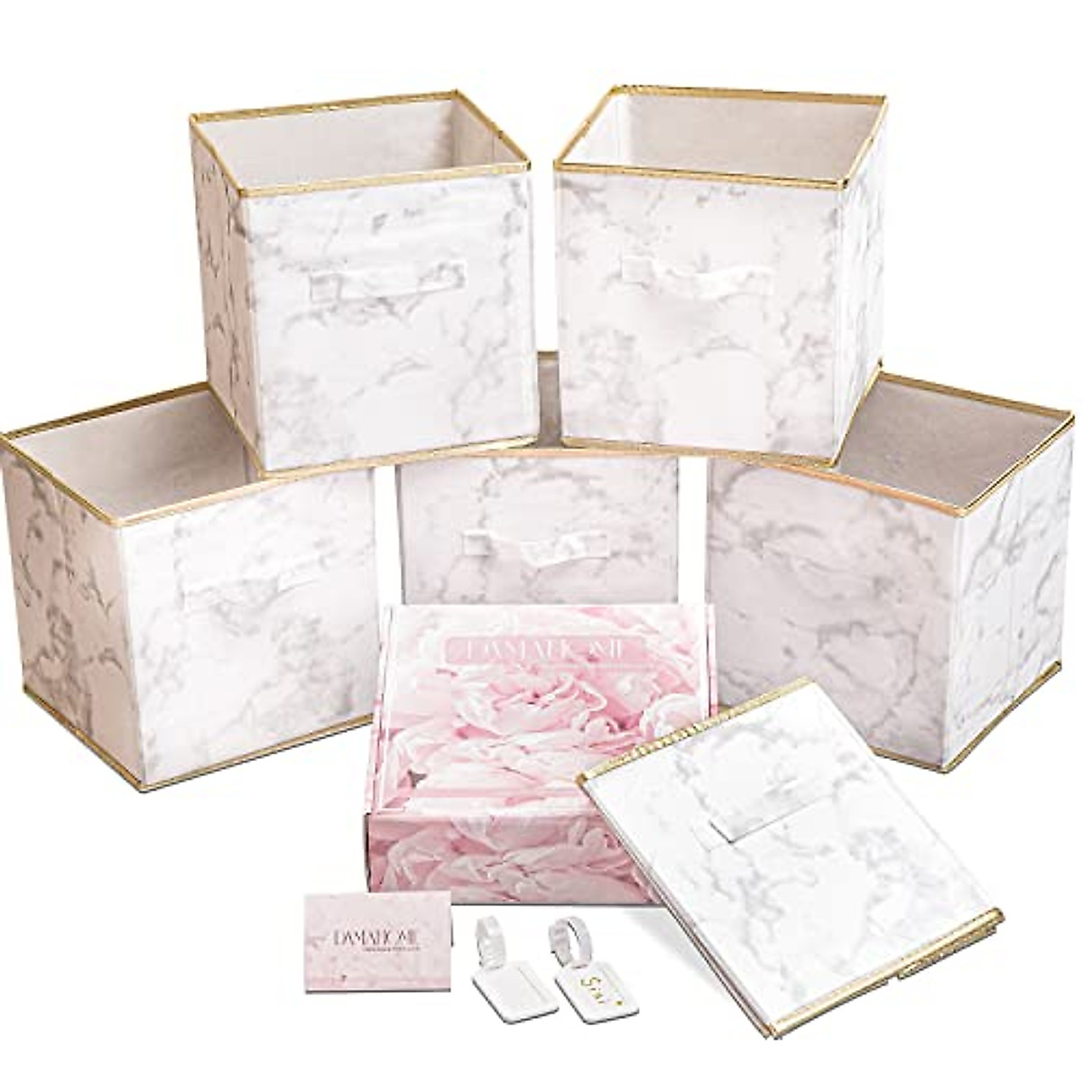 DAMAHOME Storage Bins | Foldable Storage Bins Set of 6 Marble and Set of 6 Gray