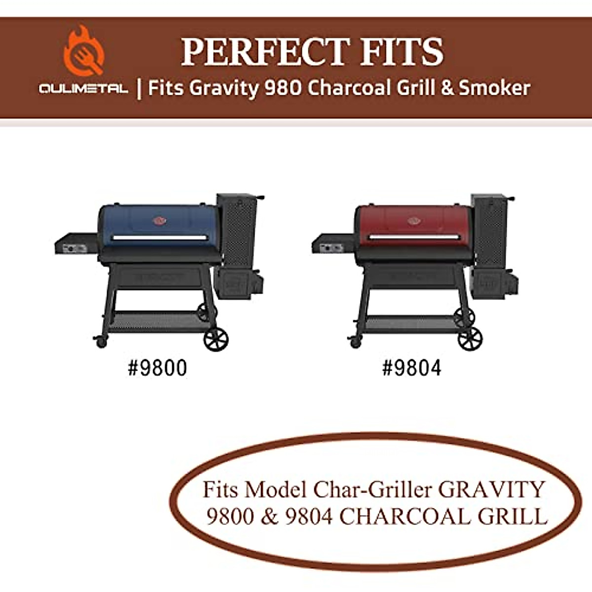 QuliMetal Grill Cover for Char-Griller Gravity 980 Charcoal Grills, Fits Model Char-Griller Gravity 9800 and 9804 Charcoal Grills, 600D, UV Resistant Smoker Cover