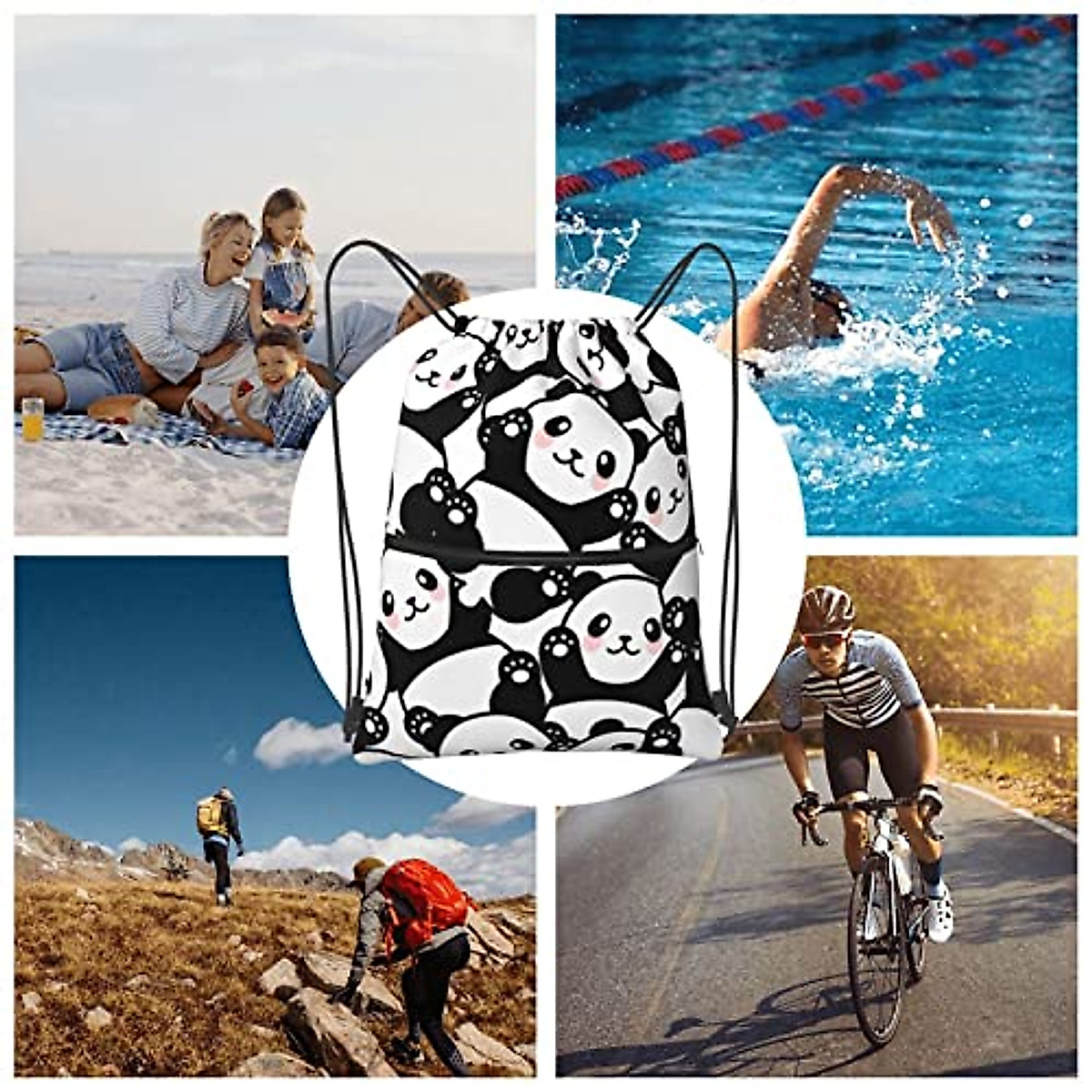 Famame Cute Panda Drawstring Backpack String Bag Sackpack For Gym Shopping Beach Sport Yoga