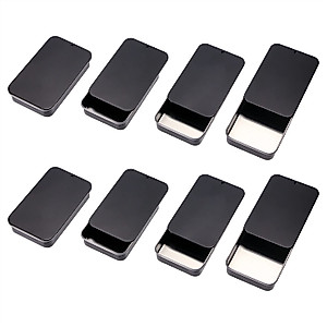 Mini Skater 8Pcs 3.15"x1.97"x0.59"Mini Slide Top Tin Box Containers Portable Box Small Storage Kit for Wedding Jewelry Lip Balm Container Cosmetic Organizer (Black)