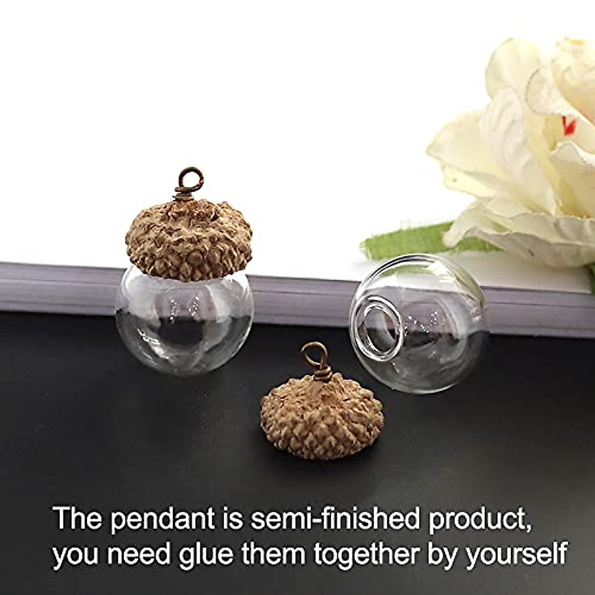 6PCS DIY Glass Vial With Acorn Caps Wishing Bottles Pendants Jewelry Accessory (P-20MM Ball-Acron Cap)