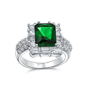 Bling Jewelry Simulated Emerald CZ Engagement Ring Rhodium Plated,Size:6