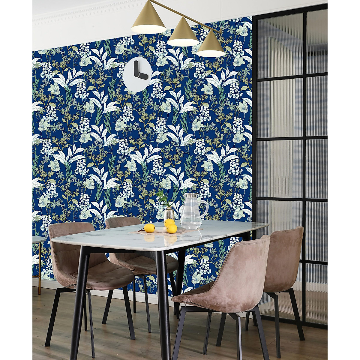 Yasinet Peel and Stick Wallpaper Boho Blue Wallpaper Removable Floral Self-Adhesive Contact Paper Vintage Blue Wallpaper for Walls Bedroom Vinyl Rolls 15.75inch × 78.7 inch