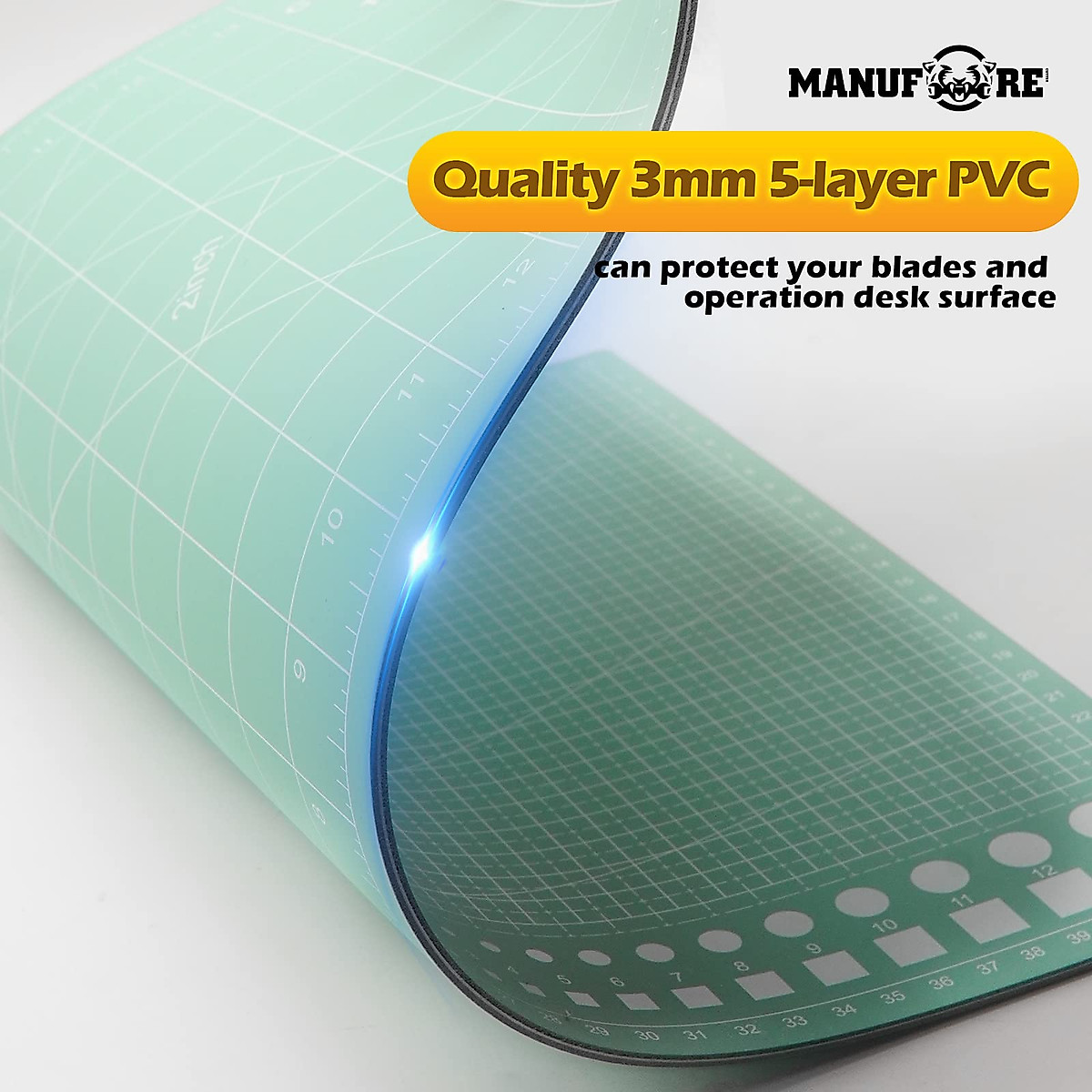 MANUFORE Mint Green Cutting Mat A3, A4, A5 Set with Centimeter and Inch Scale Self Healing Craft Cutting Board with 3mm 5-ply Thickness for Using Rotary Cutter, Craft Knife, Paper Knife