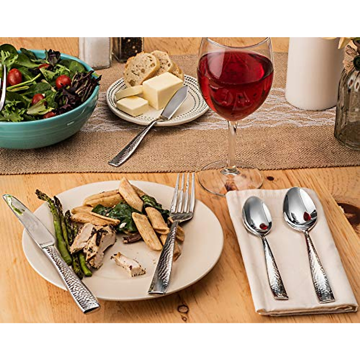 Hudson Essentials 40-Piece Hammered 18/10 Stainless Steel Silverware Cutlery Set, Utensil Flatware Service for 8 (40-Piece Set)