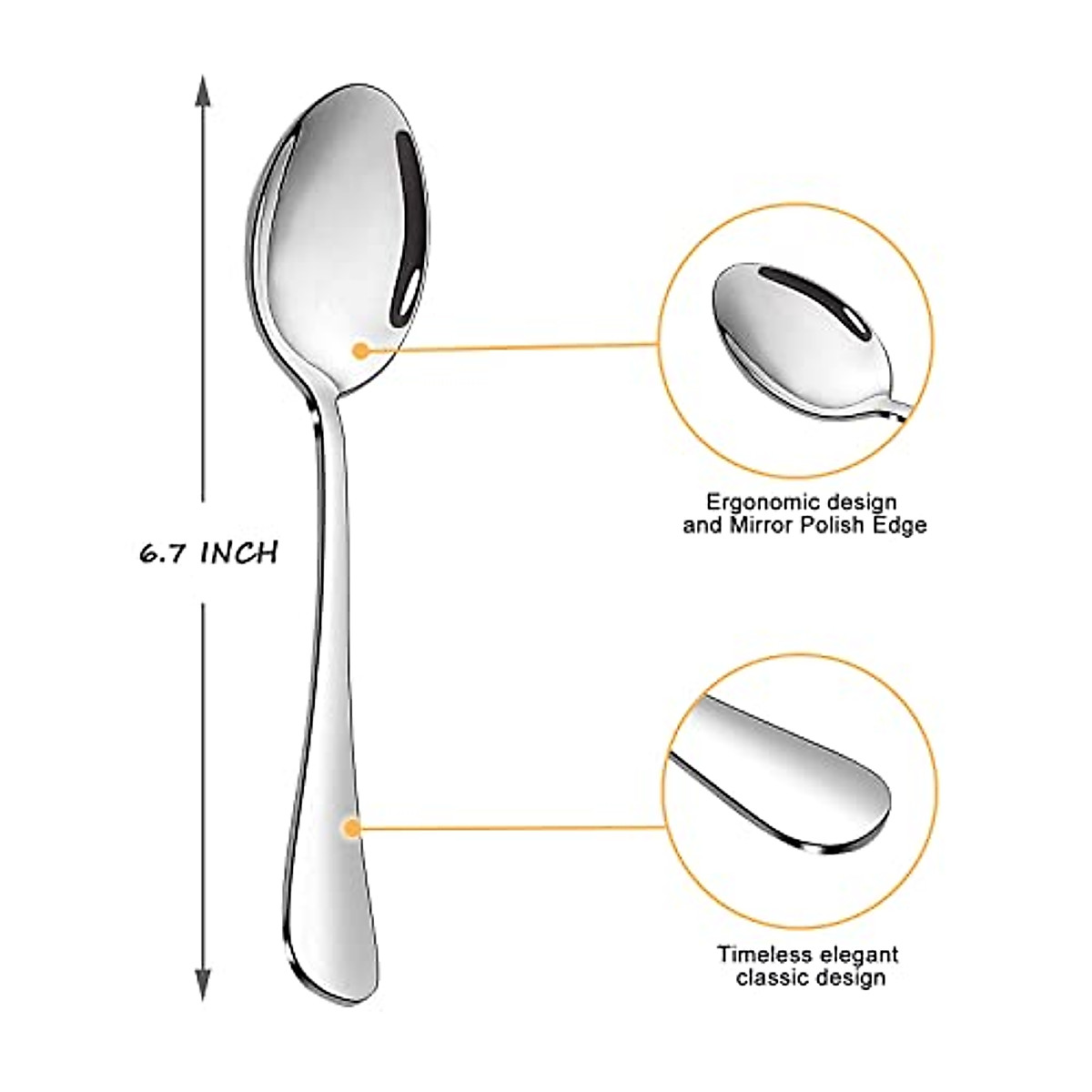 Bacom Stainless Steel Teaspoons Set, 8-Piece Dessert Spoons Silverware Set, 6.7" Silver Spoons with Mirror Polished & Dishwasher Safe