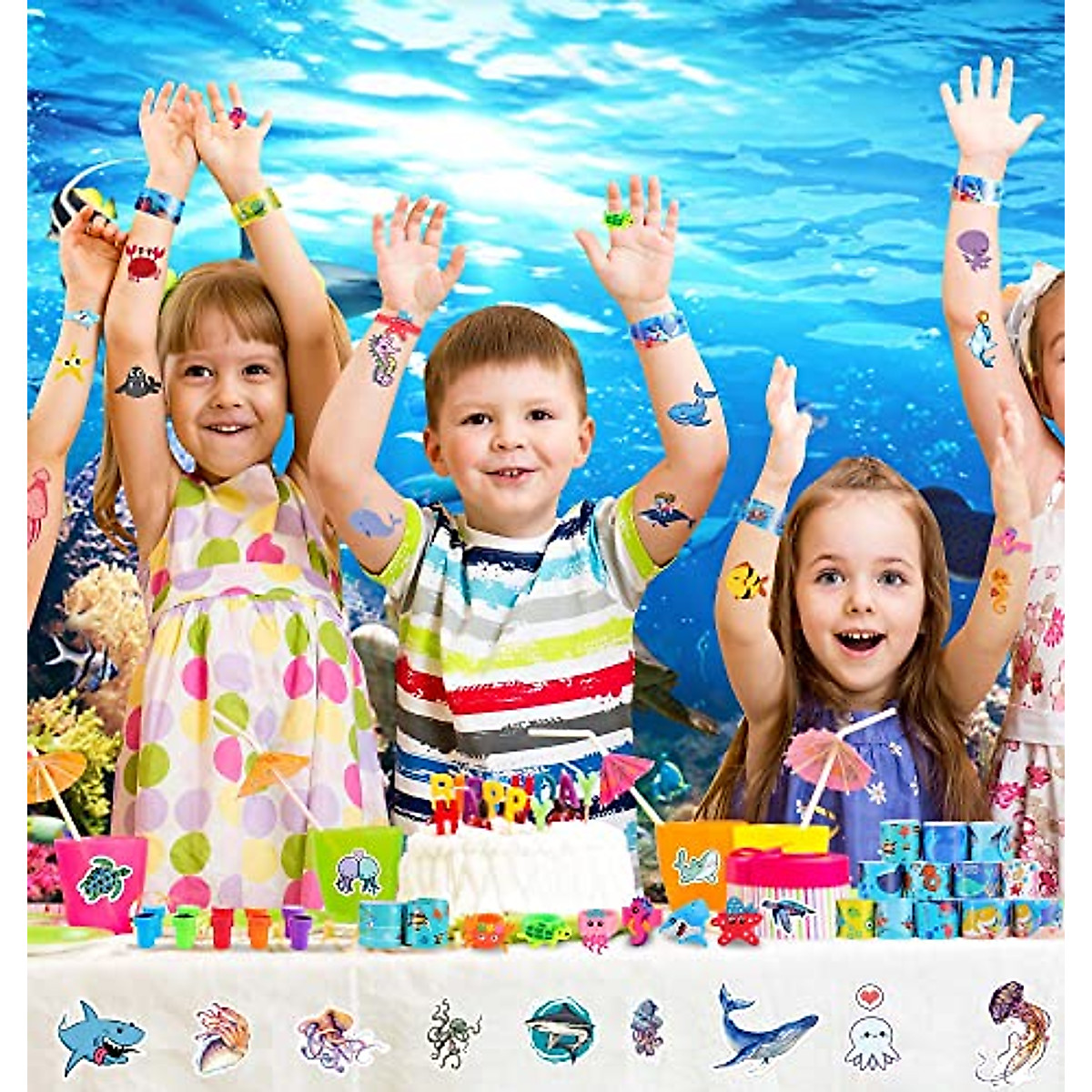 226Pcs Under the Sea Party Favors Ocean Sea Animals Themed Party Supplies for Boys Girls, Cute Sea Animal Party Favors for Birthday Party Supplies School Rewards Prize for Kids