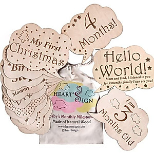Heart's Sign 24 Designs Monthly Baby Milestone Cards - Baby Monthly Milestone Wood Discs | Baby Months Signs | Baby Milestone Discs | Baby Photo Props