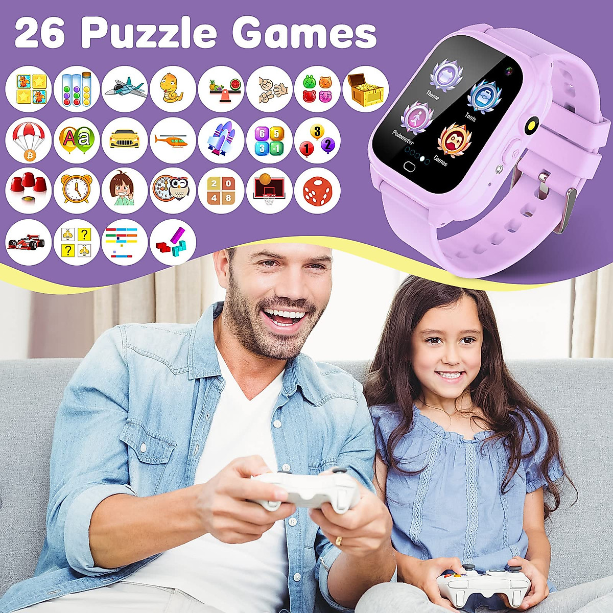 Smart Watch for Kids Boys Girls Learning Toys with 26 Games Camera Voice Music Video Player Recorder Pedometer Flashlight Alarm Clock Calendar IP67 Waterproof,4-12 Years Birthday
