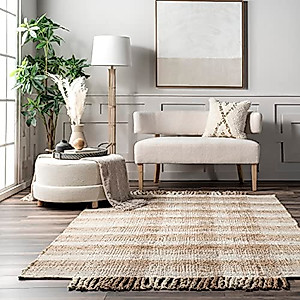 nuLOOM Tiegan Plaid Jute Tassel Area Rug, 5' x 8', Natural