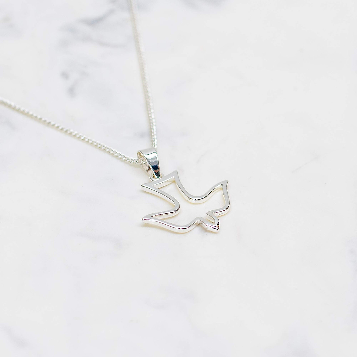 Silver Plated "Confirmed in Christ" Open Dove Confirmation Necklace on 18 inch Chain