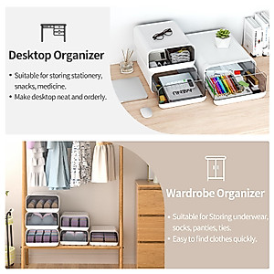 Miaocona Underwear Organizer Drawer, 24 Cells Plastic Sock Underwear Storage Drawer, Stackable Closet Organizers and Storage Box for Bras, Socks, Scarves, Ties, Belt (King Size-White, 1 Pcs)