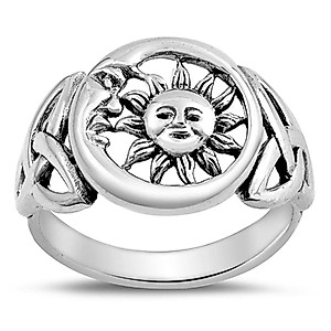 Sun Moon Universe Cute Ring New .925 Sterling Silver Celtic Knot Band Size 8