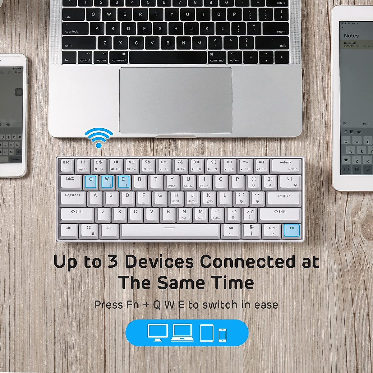 RK ROYAL KLUDGE RK61 Wireless 60% Triple Mode BT5.0/2.4G/USB-C Mechanical Keyboard, 61 Keys Wireless Mechanical Keyboard, Compact Gaming Keyboard w/Software (Hot Swappable Brown Switch, White)