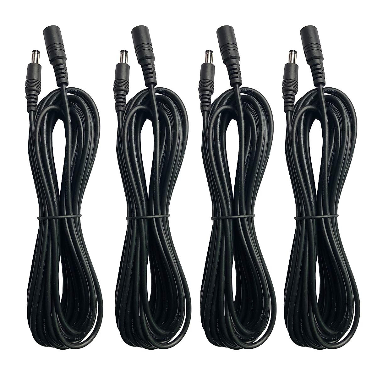 DC 12V Power Extension Cord Cable 15ft (5m) 2.1mm x 5.5mm Power Adapter Supply Extension Cable for CCTV Security Cameras IP Camera DVR Standalone, LED Light Strip, Baby Monitor, Router (4 Pack)