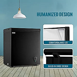 Deep Freezer Small Chest Freezer 5.0 Cu.Ft Mini Chest Freezer with 7 Temperature Settings, Compact Deep Freezer with Top Open Door, Adjustable Storage Basket, Low Noise, Energy Saving,Black