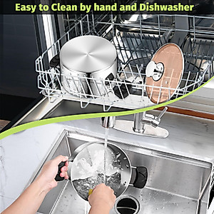 5 Qt Stainless Steel Pot with Lid, P&P CHEF 3-Ply Stock Pot for Cooking Pasta & Stewing Soup, Fits Multi Stoves, Heat-proof Handle & Clear Lid, Heavy Duty & Dishwasher Safe