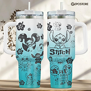 GEPOSTORE Blue Alien 40 Oz Tumbler With Lid Stainless Steel, Cute Cartoon Movie Character Tumbler, Birthday Gifts for Movie Lovers