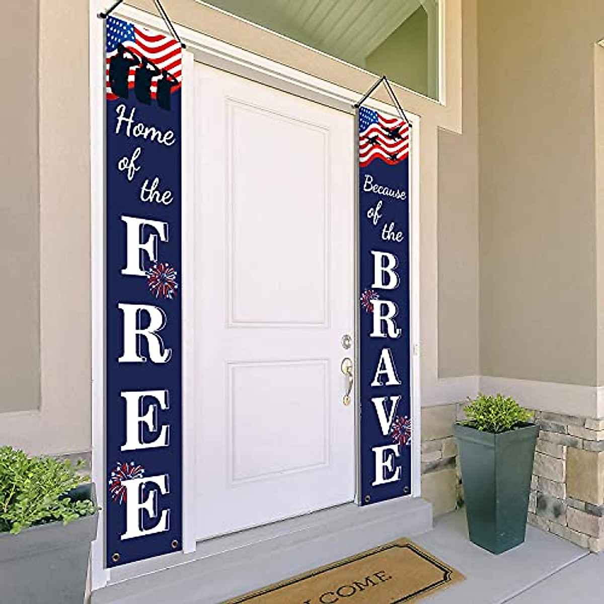 American Flag Patriotic Porch Sign Hanging Banner - Patriotic Party Decor Supplies for 4th of July Decorations/ Memorial Day/ Veterans Day/ Independence Day/ Labor Day - Outdoor/ Indoor/ Home/ Wall