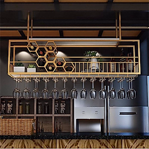 European Style Iron Hanging Wine Glass Rack Wine Rack Ceiling Decoration Shelf Bar Accessories Glassware Rack Holder Glass Display Cabinets 100cm,Gold,120 * 30 * 40