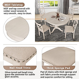 Melpomene 5-Piece Modern Dining Table Set, Extendable Dining Table Set for 4, Wood Round Dining Table Set with 4 Chairs,Antique White