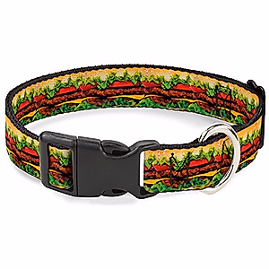 Buckle-Down Plastic Clip Collar - Hamburger Vivid - 1.5" Wide - Fits 16-23" Neck - Medium