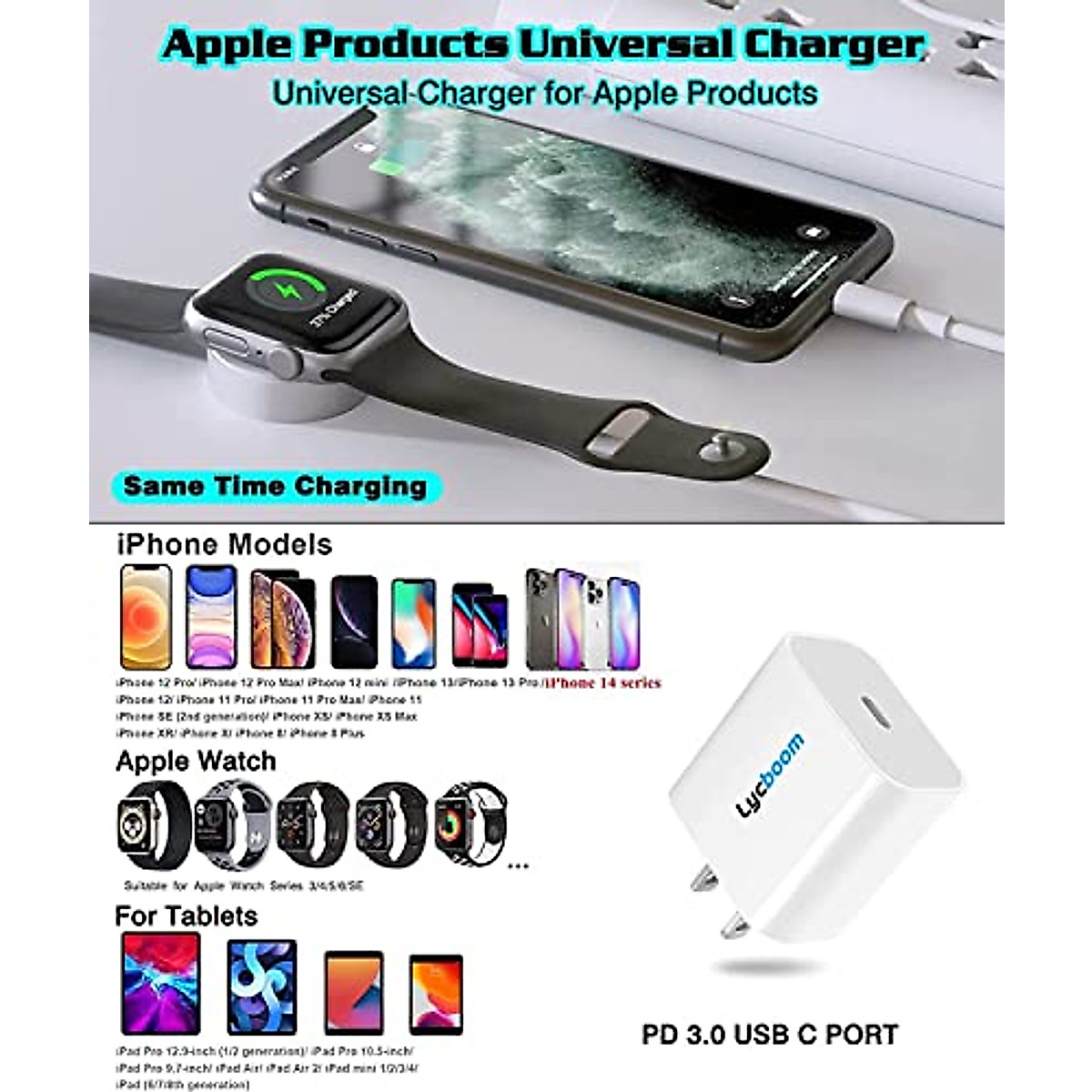 2023 New Update Fast 2 in 1 Charging Station Cable (5FT) for Apple Watch8 7 6 5 4 3 and for All iPhone 14/13/12/12 Mini/12Pro/12 Pro Max Plus/11/11Pro/11 Pro…