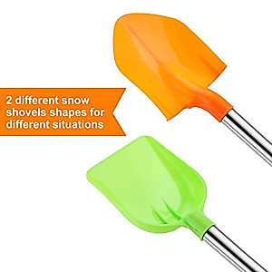 2 Pieces Orange Green Beach Shovel, 12.5 Inch Stainless Stain Plastic Sand Shovel Jumbo Large Sturdy Garden Shovel Snow Shovel with Long Handle for Garden Sand Snow