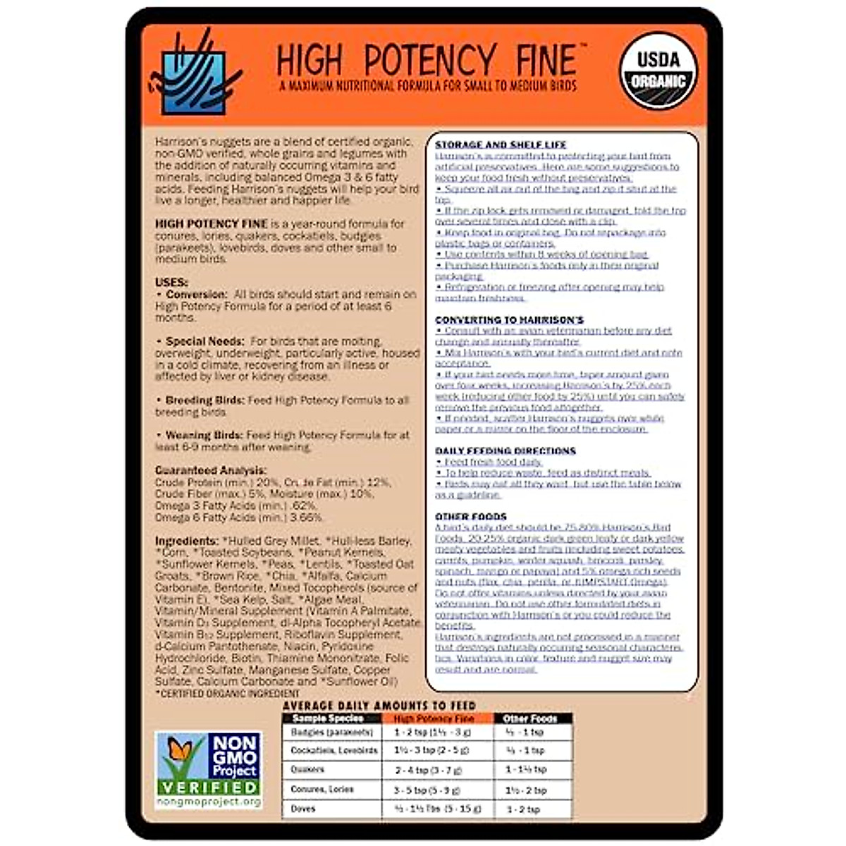 Harrison's Bird Foods High Potency Fine 5lb Certified Organic Formula