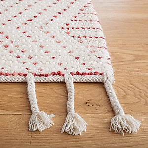 SAFAVIEH Natura Collection Accent Rug - 4' x 6', Ivory & Red, Handmade Moroccan Boho Farmhouse Tribal Braided Tassel Wool, Ideal for High Traffic Areas in Entryway, Living Room, Bedroom (NAT184A)