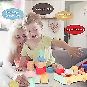 Cewkoo Wooden Stacking Blocks, 26 PCS Balancing Wood Building Blocks Set, Sorting and Stacking Games for Preschool Learning Educational Puzzle, Montessori Toys for Kids Toddlers 1Year Old+