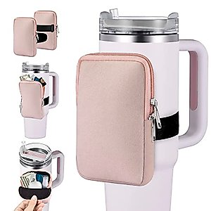 Water Cup Bottle Pouch Compatible for Stanley Tumbler Quencher Adventure 40oz & Stanley IceFlow 20/30 oz, Gym Running Water Bottle Fanny Pack Bag Accessories Handheld Caddy For Women Men (Pink)