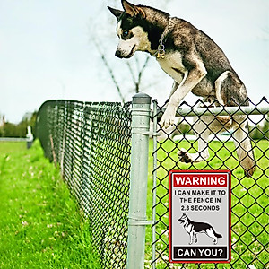 Beware Of Dogs Sign For Fence German Shepherd Sign Warning I Can Make It to The Fence in 2.8 Sec. Sign Metal 12" x 8" Dog On Premises Signs Dog Warning Signs Reflective Rust Aluminum Outdoor 2 Pack