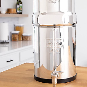 Big Berkey Gravity-Fed Water Filter System with 2 Black Berkey Elements Plus Deluxe 7" Stainless Steel Berkey Water View Spigot