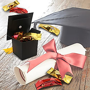 INKNOTE 32 pcs Graduation Cap Gift Box for 2023 Graduation Ceremony Party, Black Box with Yellow Tassel Party Favors Decor Party Supplies,Treat Cake Candy Chocolate Biscuit Box for Graduation Party