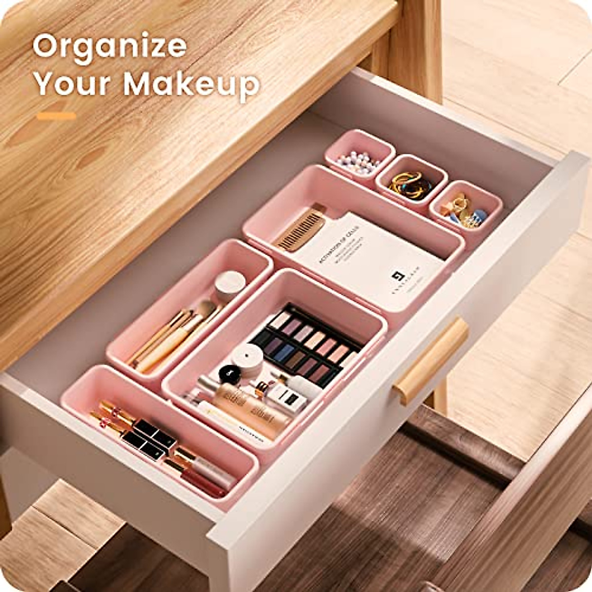 A-LuGei 【28PCS】 Drawer Organizer, Bathroom Organizers and Storage, Makeup organizer, Desk drawer organizer, Storage Bins for Kitchen Office Bedroom Vanity Jewelry Pantry Garage（3Size）