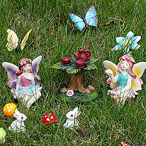 Miniature Fairy Garden Fairies - Fairy Houses Accessories Mini Village Patio Indoor Outdoor Garden Set Kit Decor Flower Succulent Garden for Kids Girl Boy Birthday Gifts Cake Topper Decorations