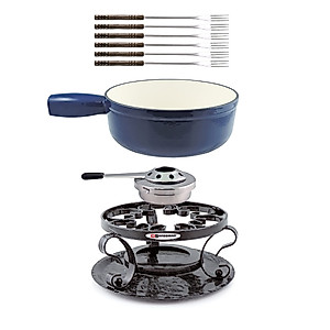 Swissmar KF-66518 Lugano 2-Quart Cast Iron Cheese Fondue Set, 9-Piece, Deep Blue