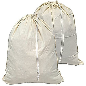 2 Pack - Extra Large Natural Cotton Laundry Bag, Beige (28" x 36")