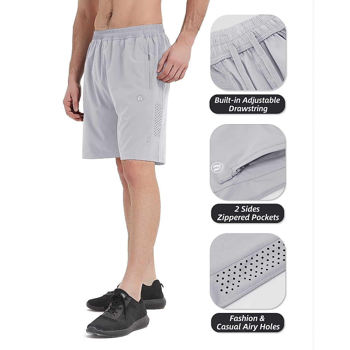 HIFEOS Mens Athletic Shorts -Running, Tennis Gym Workout Shorts for Men 5"/7"/9"- Comfort, Lightweight, 3 Zippered Pockets