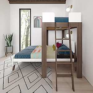 Max & Lily Twin over Full L-Shaped Bunk Bed, Mid-Century Modern Bunk Solid Wood Bunk for Kids, Strong Wood Slat Support, No Box Spring Needed, White/Walnut