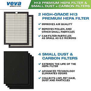 VEVA 9000 Premium HEPA Replacement Filter 2 Pack Including 4 Carbon Pre Filters Compatible with VEVA ProHEPA 9000 Air Purifier