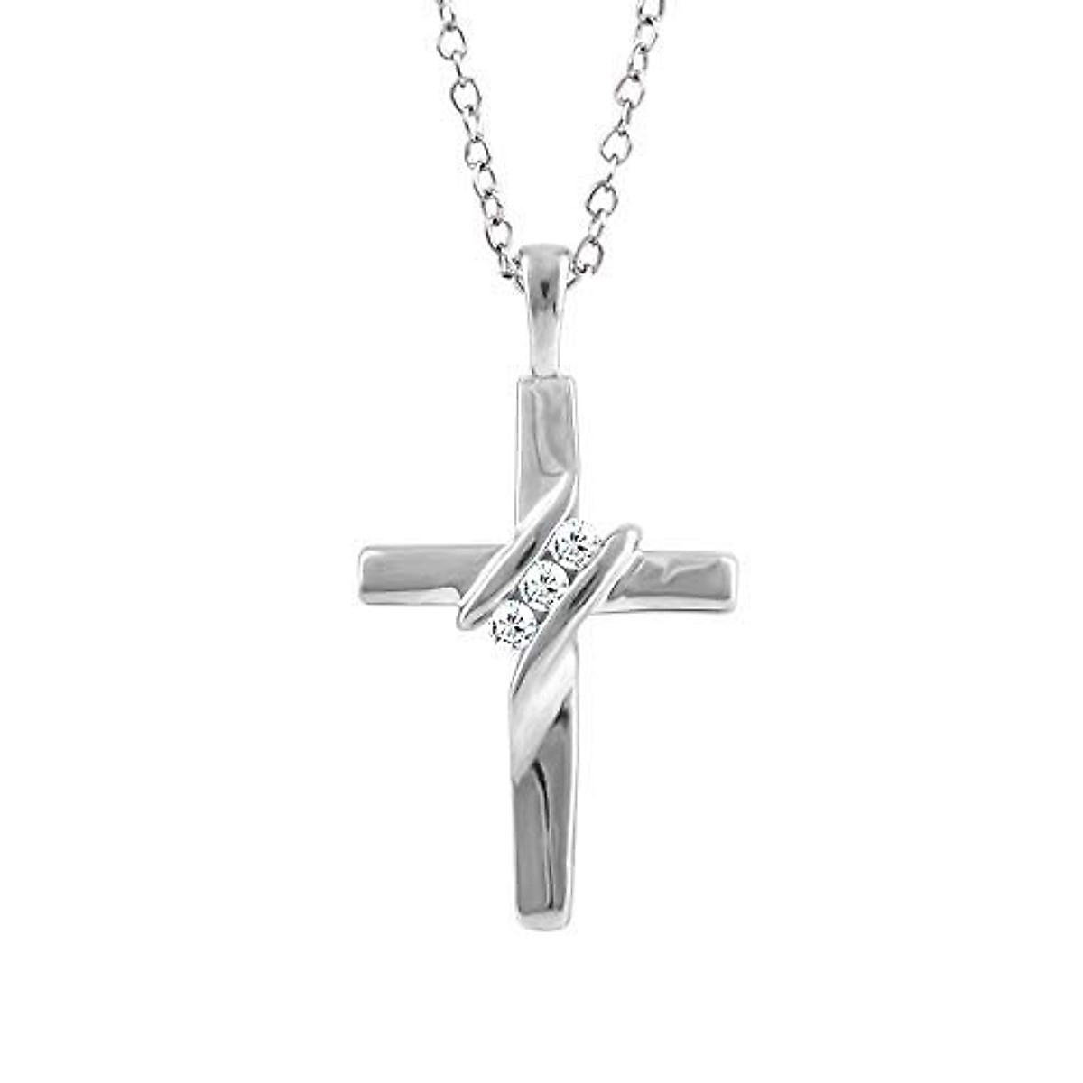 EternalDia 10k Diamond Three-Stone Cross Pendant Necklace Religious Jewelry (0.05cttw, I-J/I2-I3) 18"