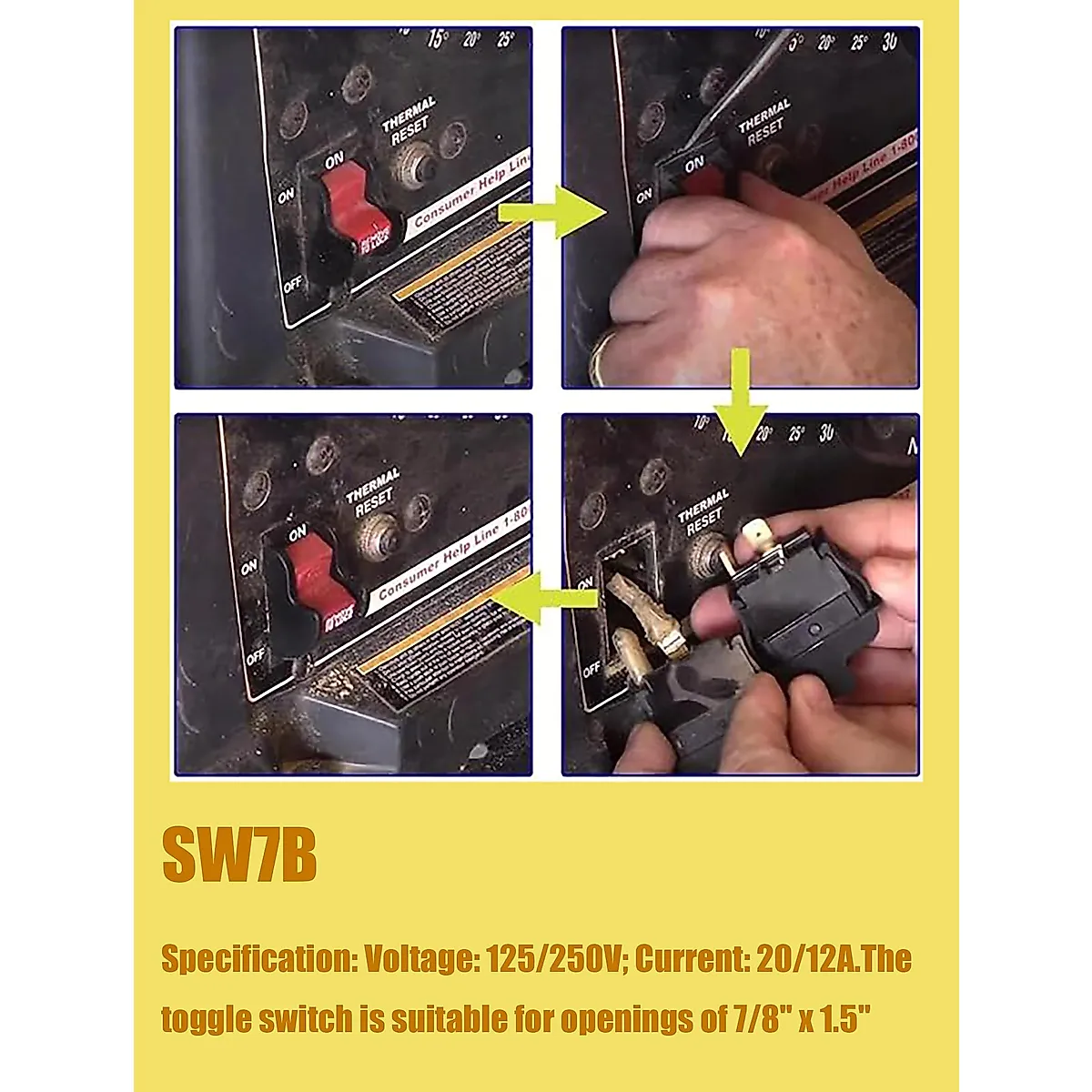 SW7B On-Off Toggle Switch 2 Prong ，Replacment for Delta,Aftermarket Replacment for Ryobi 46023 Delta/Porter Cable 489105-00 438010170141， for Table Saws Drill Press Power Tools Planer Band Saw