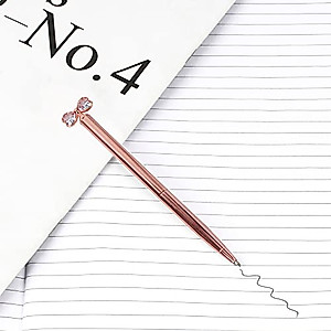 Hyuyikuwol Crystal Diamond Ballpoint Pens Bow Tie Rhinestone Black Ink Metal Sign Pen for School Office Supplies-6PCS, Electroplated Rose Gold