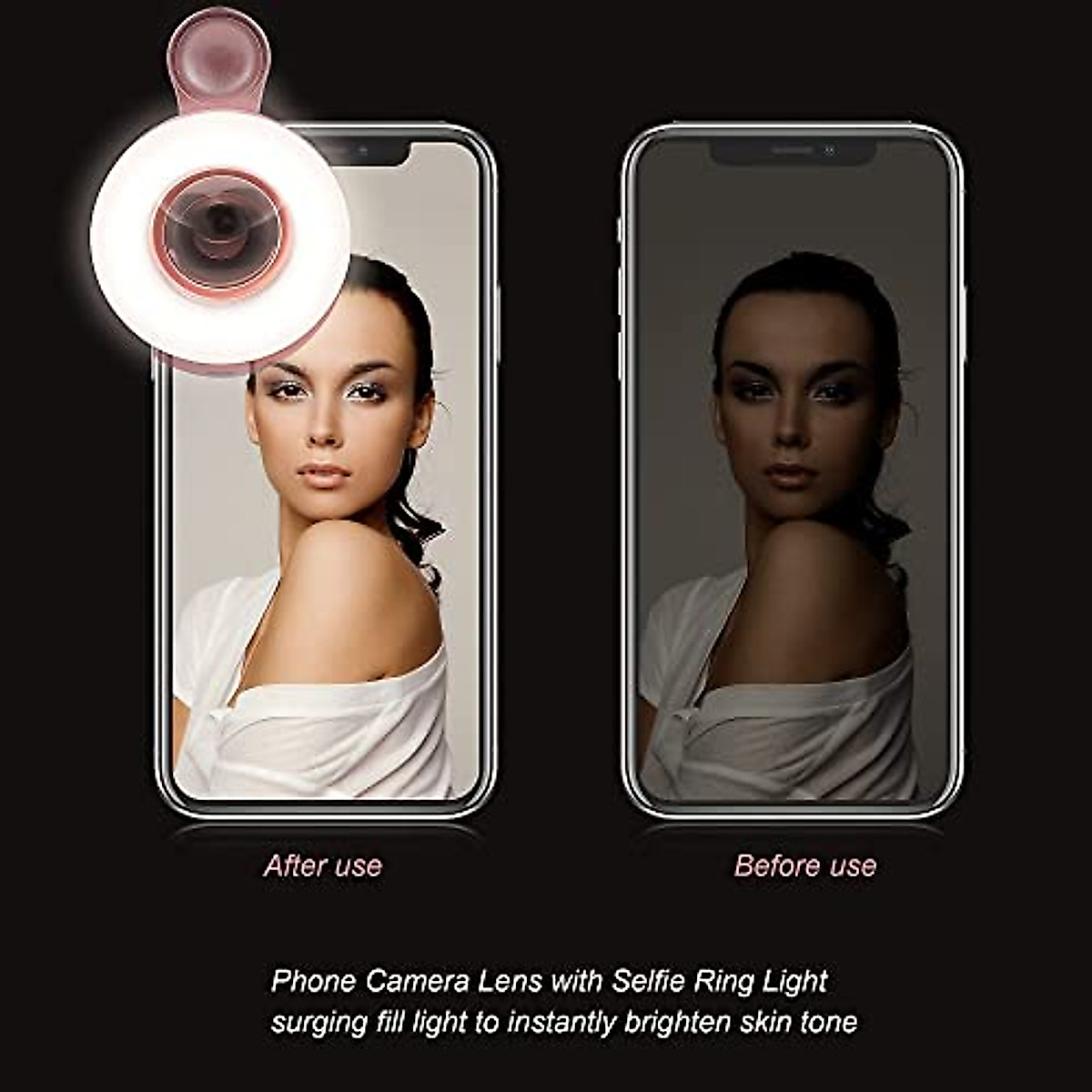 Macro Lens for iPhone and Android with Mini Clip Ring Light, Portable Rechargeable Dimming, for Smart Phone Photography, Camera Video Recording, VLOG