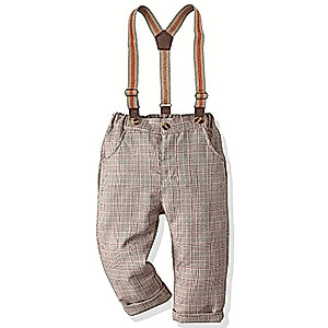 LOTUCY Toddler Dress Suit Baby Boys Clothes Sets Bowtie Shirts + Suspenders Plaid Pants 3pcs Gentleman Outfits Suits 1-6Years